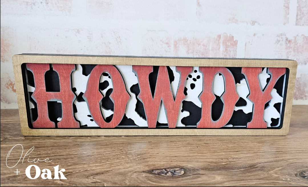 DIY Howdy Cow Print Shelf Sitter – Olive + Oak