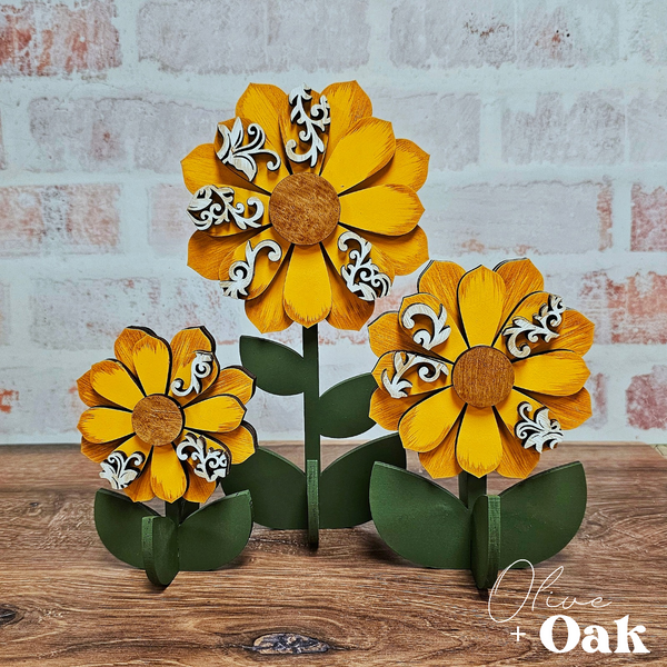 DIY Sunflower Shelf Trio – Olive + Oak